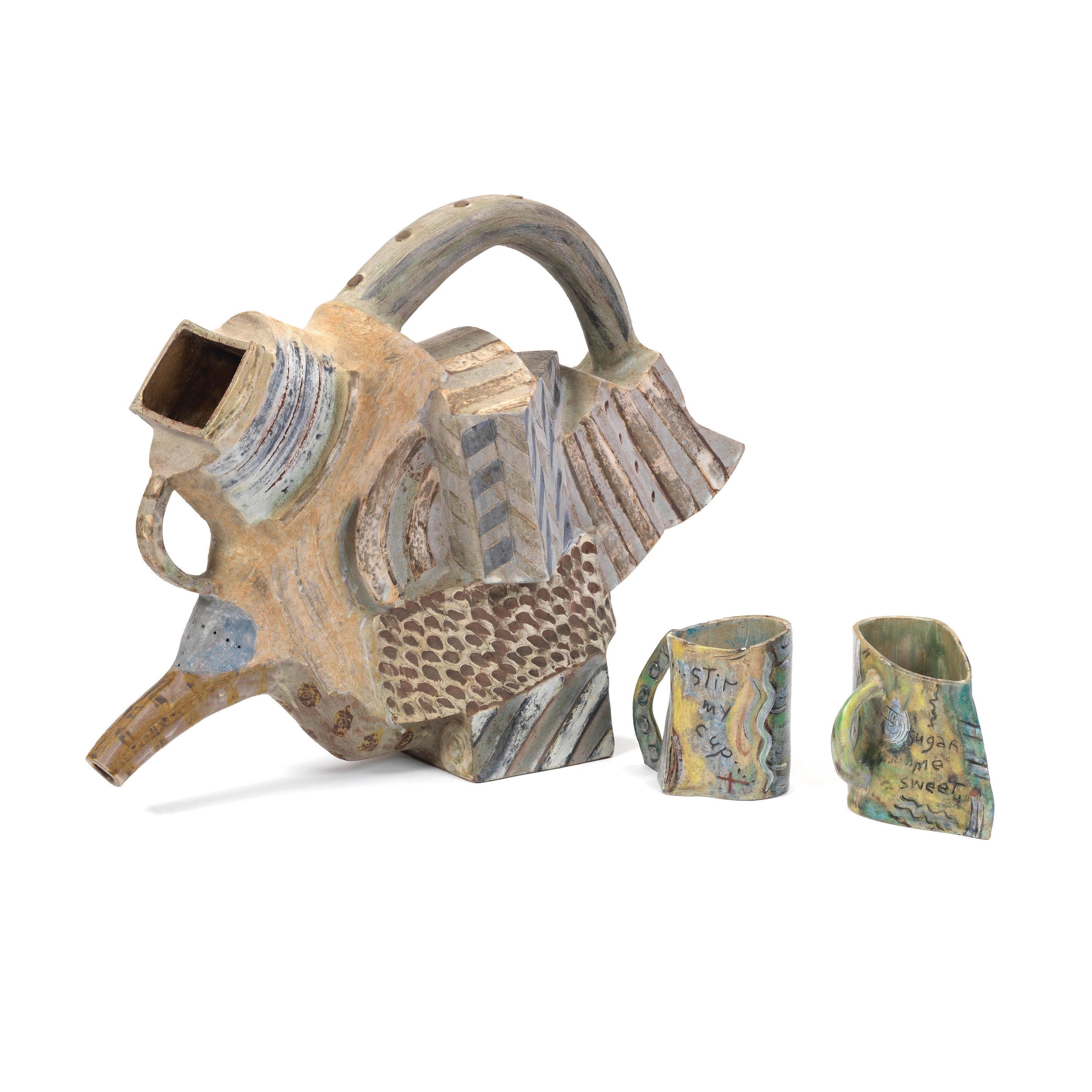 Angus Suttie | Sculptural teapot and two cup forms, circa 1988 (Circa ...