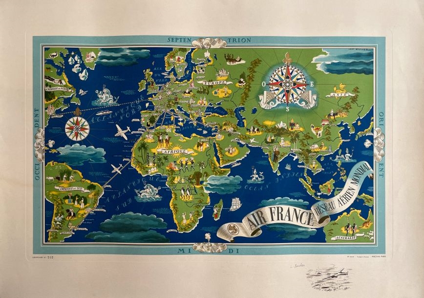 Lucien Boucher | Planisphere Air France World air network (Circa 1950 ...