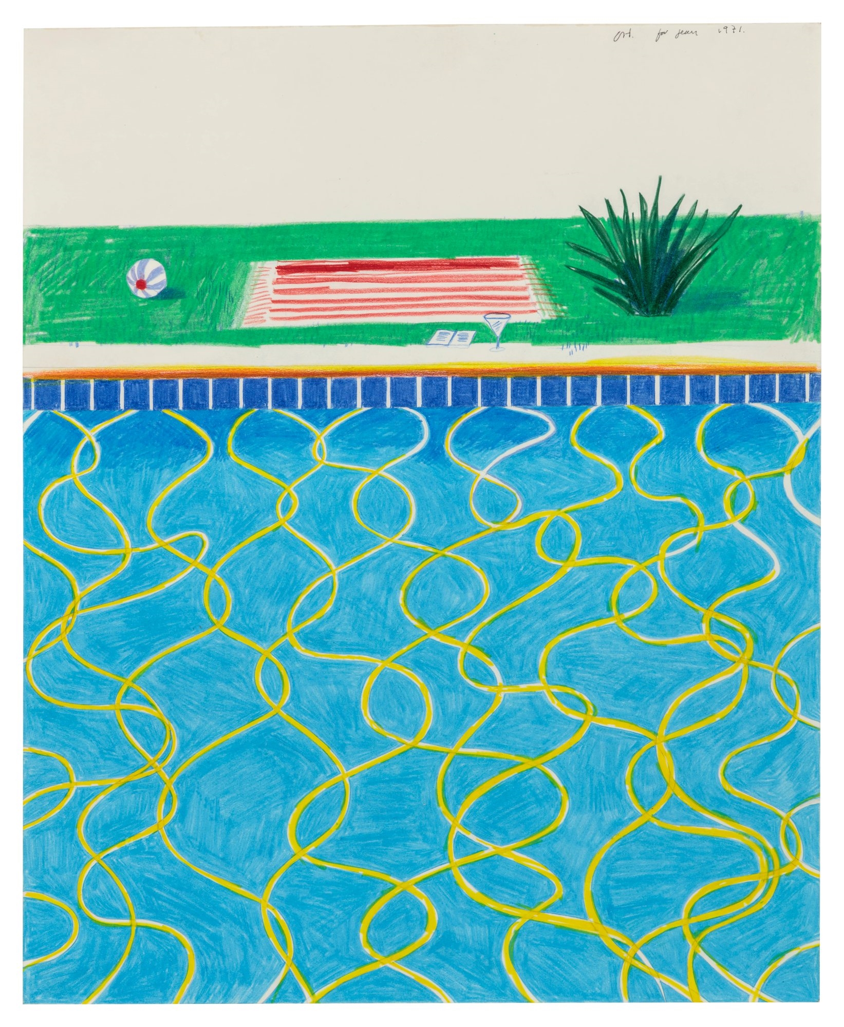 David Hockney | Drawing of a pool and towel | MutualArt