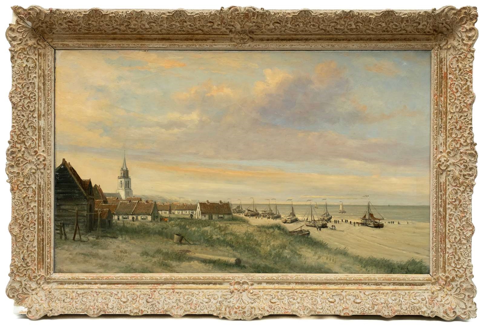 Juriaen Marinus van Beek | A view on Scheveningen with bomschuiten on ...