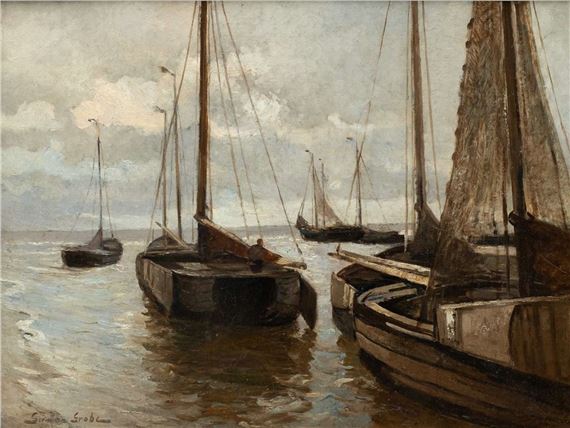 German Grobe | Fishing boats at the 'Uitwatering' of the Old Rhine in ...