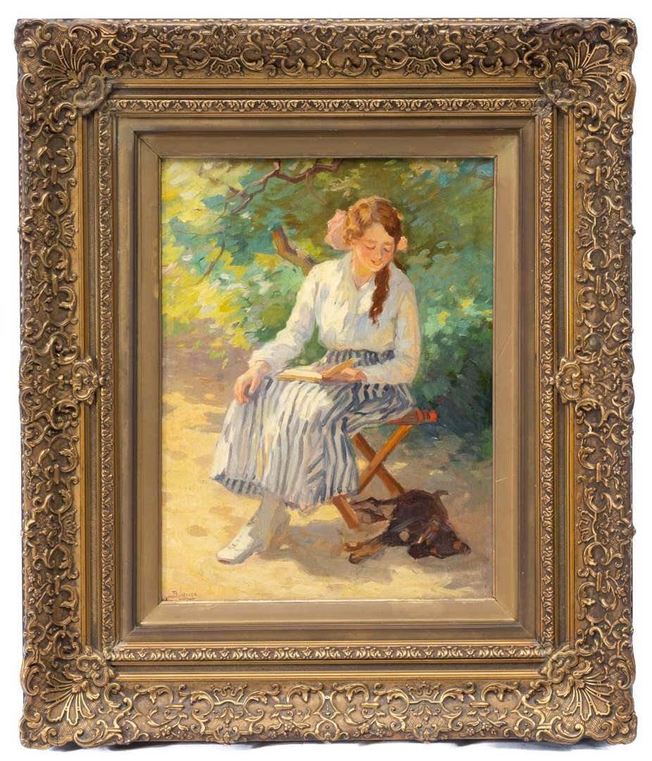 Bernadus Viegers | A young girl reading in the garden with her dog ...