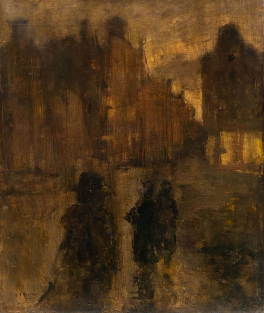 George Hendrik Breitner | A farmyard in the snow at sunset | MutualArt