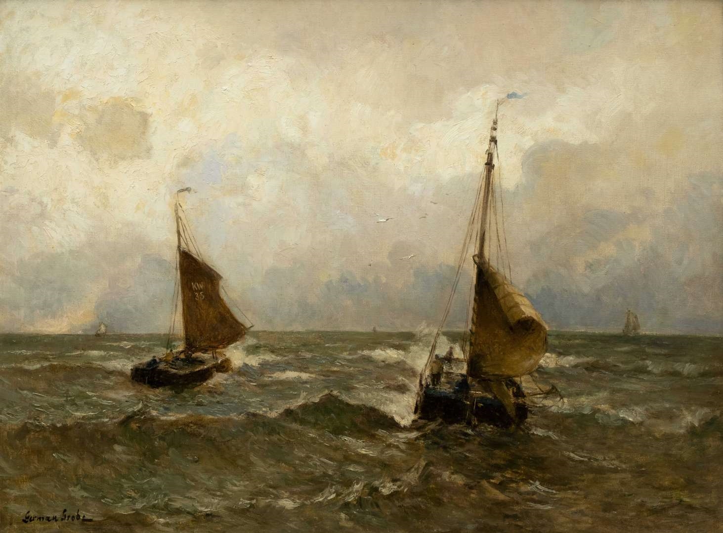 German Grobe | Katwijk fishing boats at sea | MutualArt