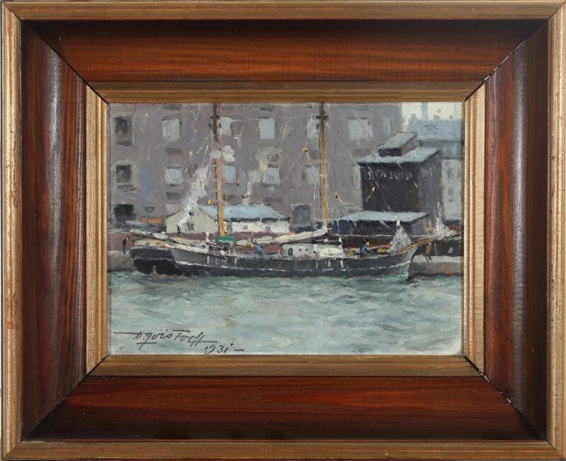 Victor Qvistorff | Harbour scenery with a ship (1931) | MutualArt