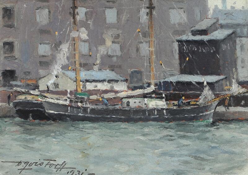 Victor Qvistorff | Harbour scenery with a ship (1931) | MutualArt