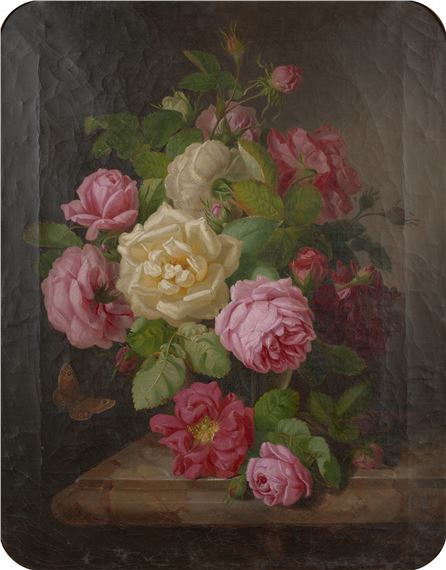 Josef Lauer | Still Life with Roses and Butterfly | MutualArt