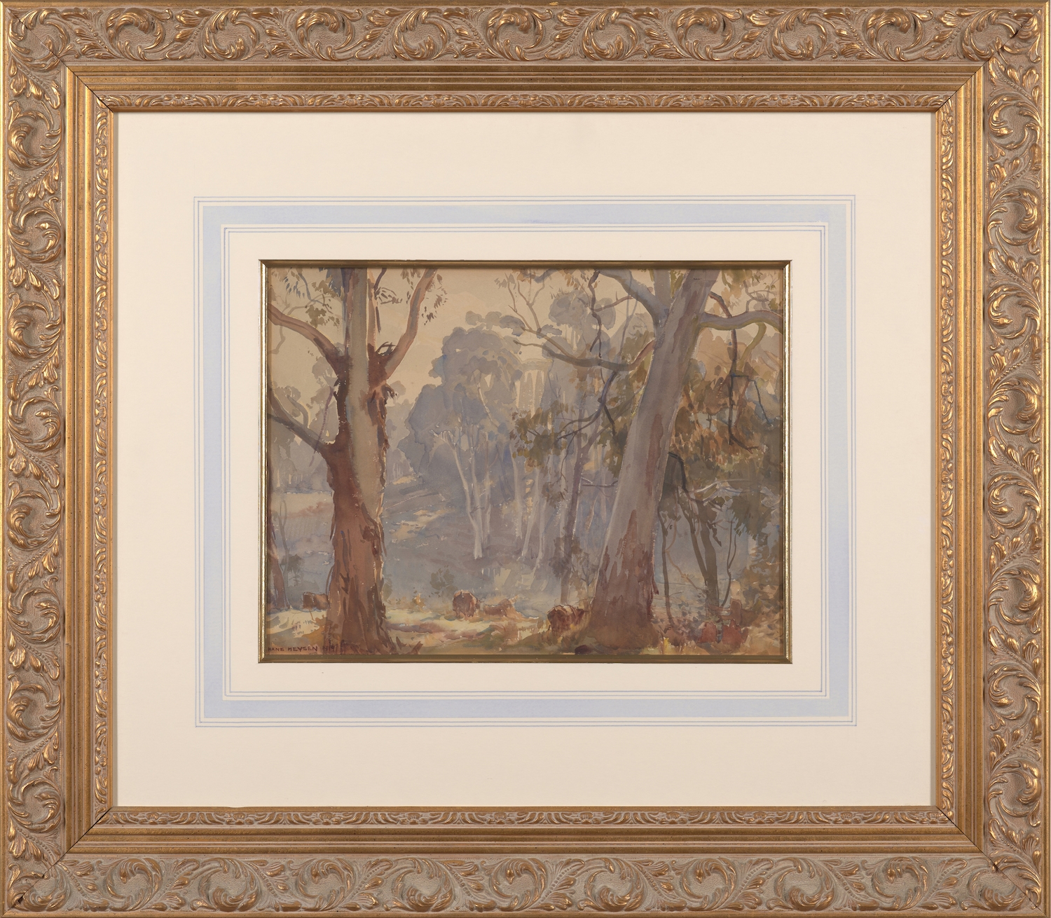 Hans Heysen | Cattle Grazing Beneath Gums (1919) | MutualArt