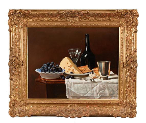 Roy Barley | Still life of wine and cheese | MutualArt