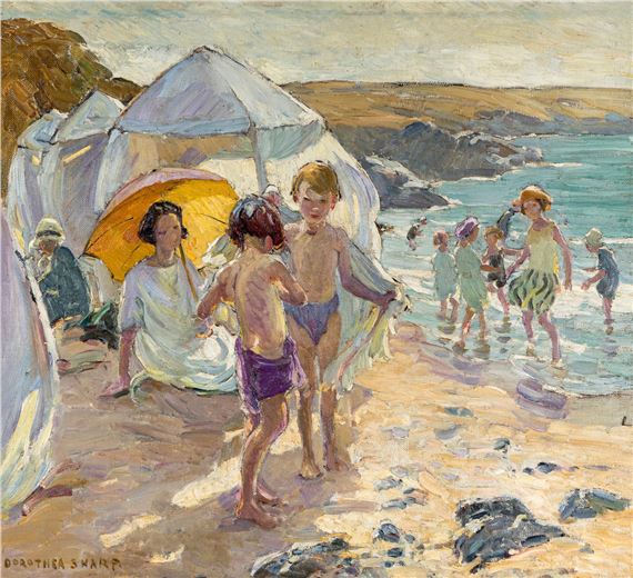 Dorothea Sharp | Children playing on the rocks with gulls | MutualArt