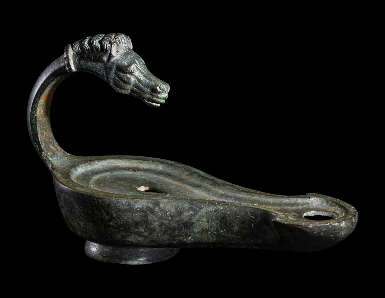 Roman School, 1st Century | A Roman Bronze Horse Head Oil Lamp | MutualArt