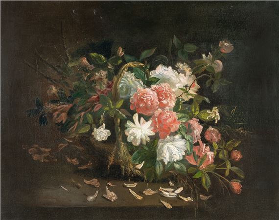 Iphigénie Decaux | Flower still life with red and white roses in a ...