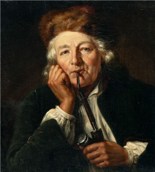 Albert Kornek | Pipe smoker with a fur cap (1859) | MutualArt