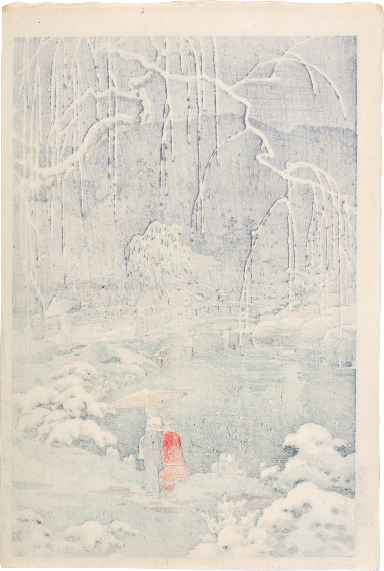 Tsuchiya Koitsu | Spring Snow at Maruyama, Kyoto ( Haru no yuki, Kyoto Maruyama ) (1936) | MutualArt