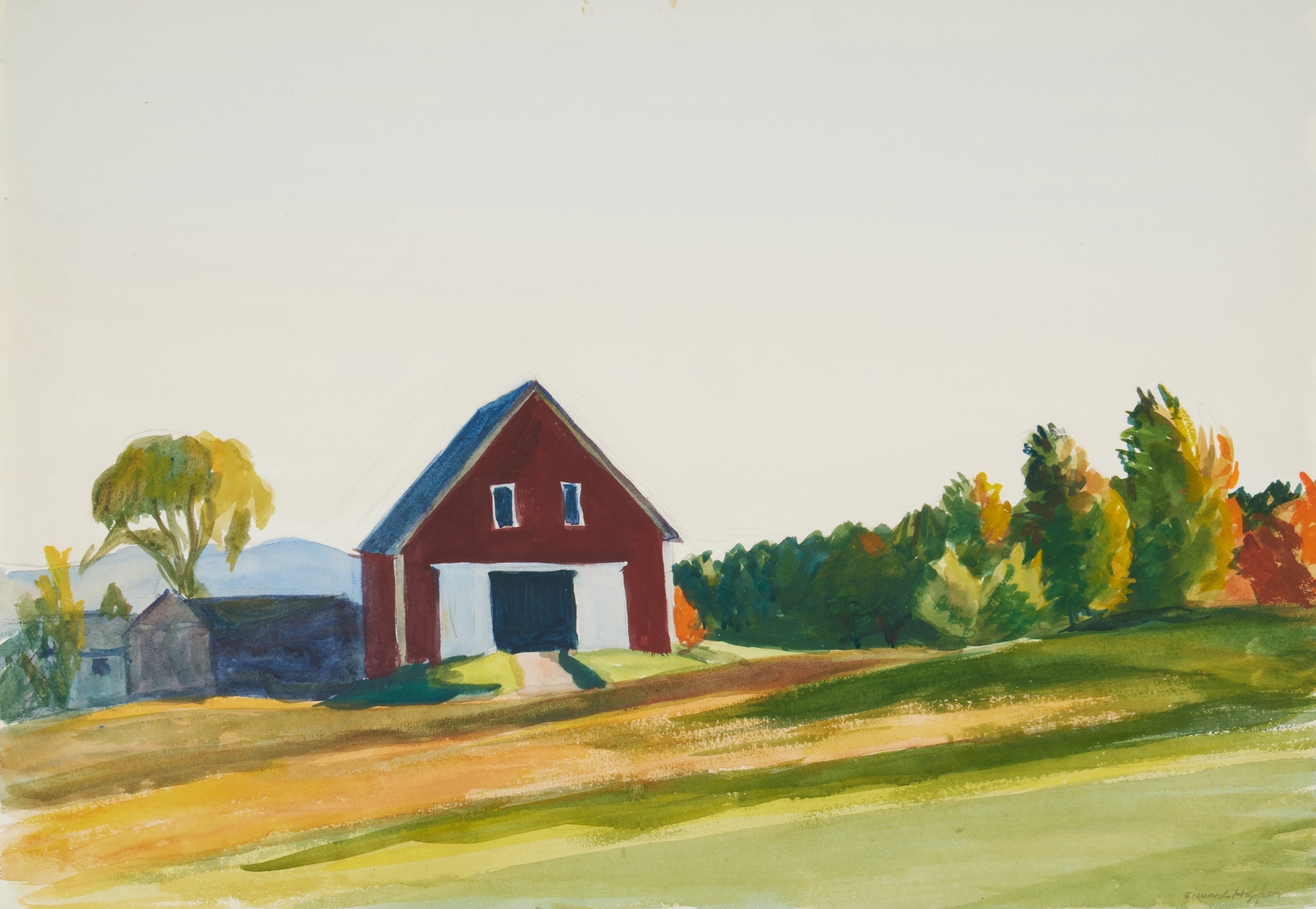 Edward Hopper | Red Barn in Autumn Landscape (1927) | MutualArt