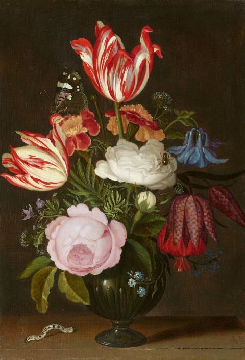 Johannes Bosschaert | Parrot tulips, an iris, snowbells, and other ...