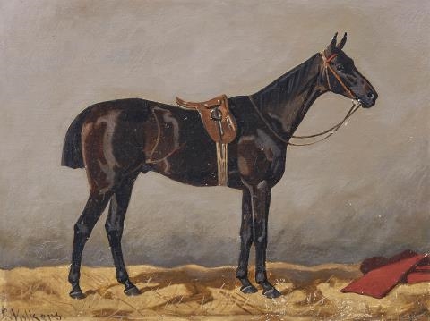 Emil Volkers | Black Horse in a Stable | MutualArt