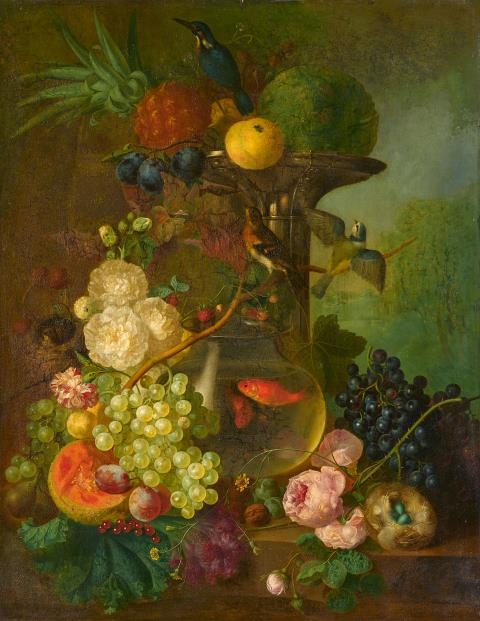 Jan Van Os | Jan van Os Still Life with a Goldfish Bowl, Birds' Nests ...