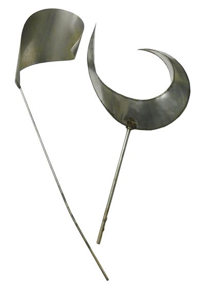 Morton Fishman | two crescent form sculptures on rod | MutualArt