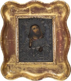 Russian School, 19th Century | Seltene Ikone mit der Eucharistie mit vergoldetem Silberoklad und ...