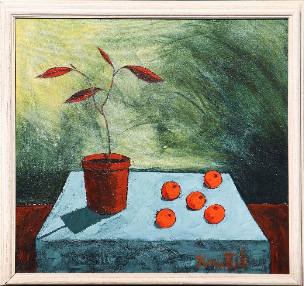 Graham Knuttel | STILL LIFE OF FLOWER POT AND FRUIT | MutualArt