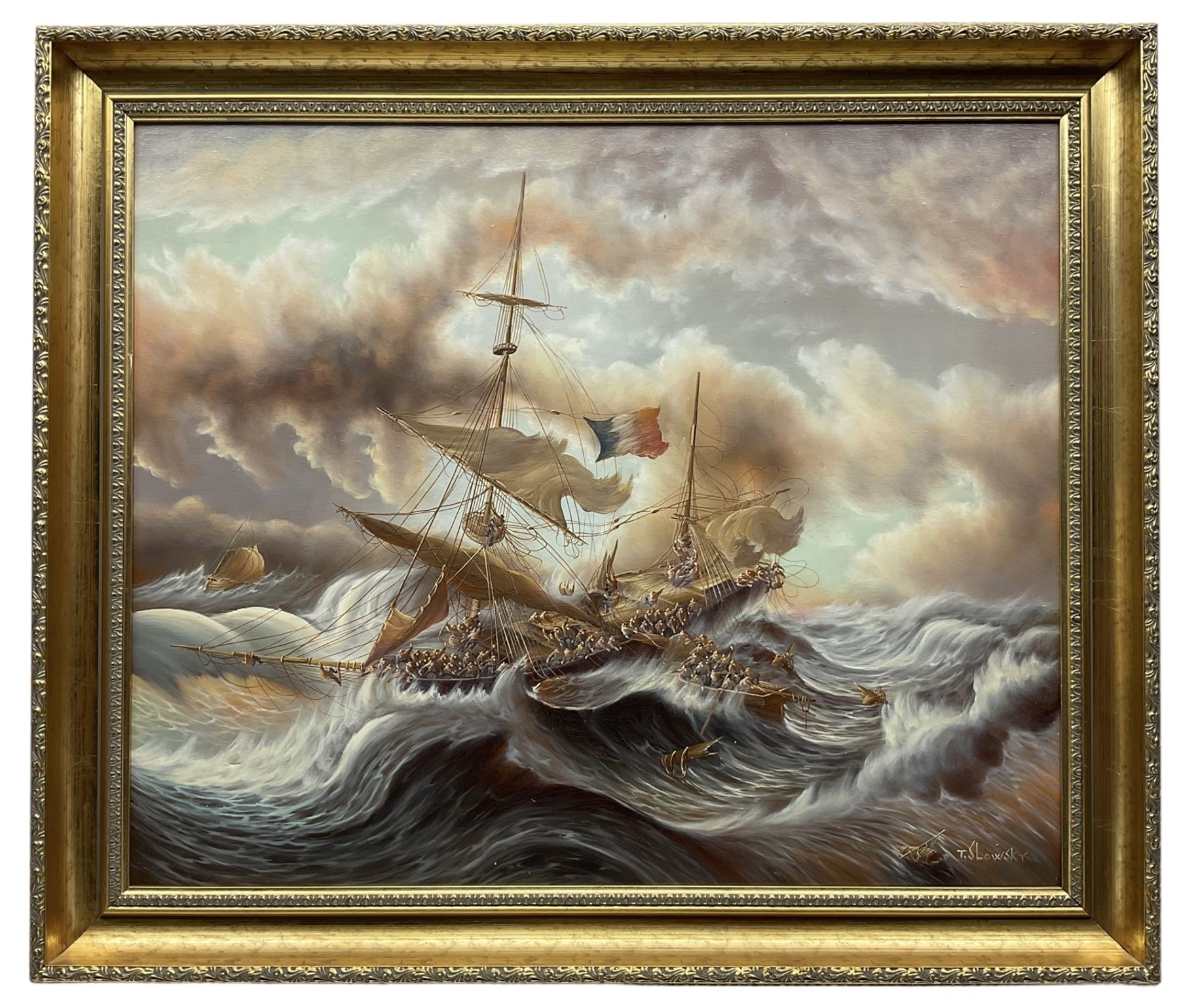 T. Slowsky | French Ship Caught in Storm with Lifeboat Rescue | MutualArt