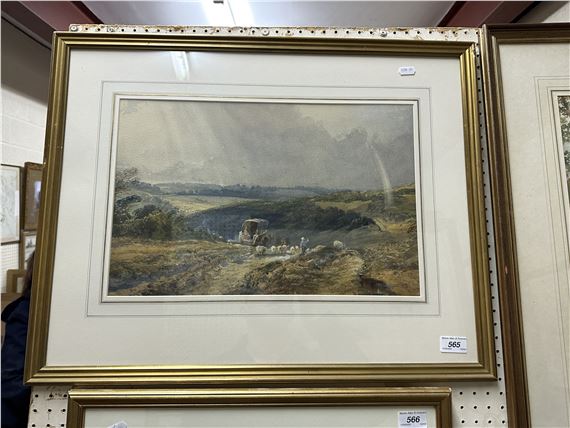 William Collingwood Smith | Shepherd and sheep with horse and cart on a ...
