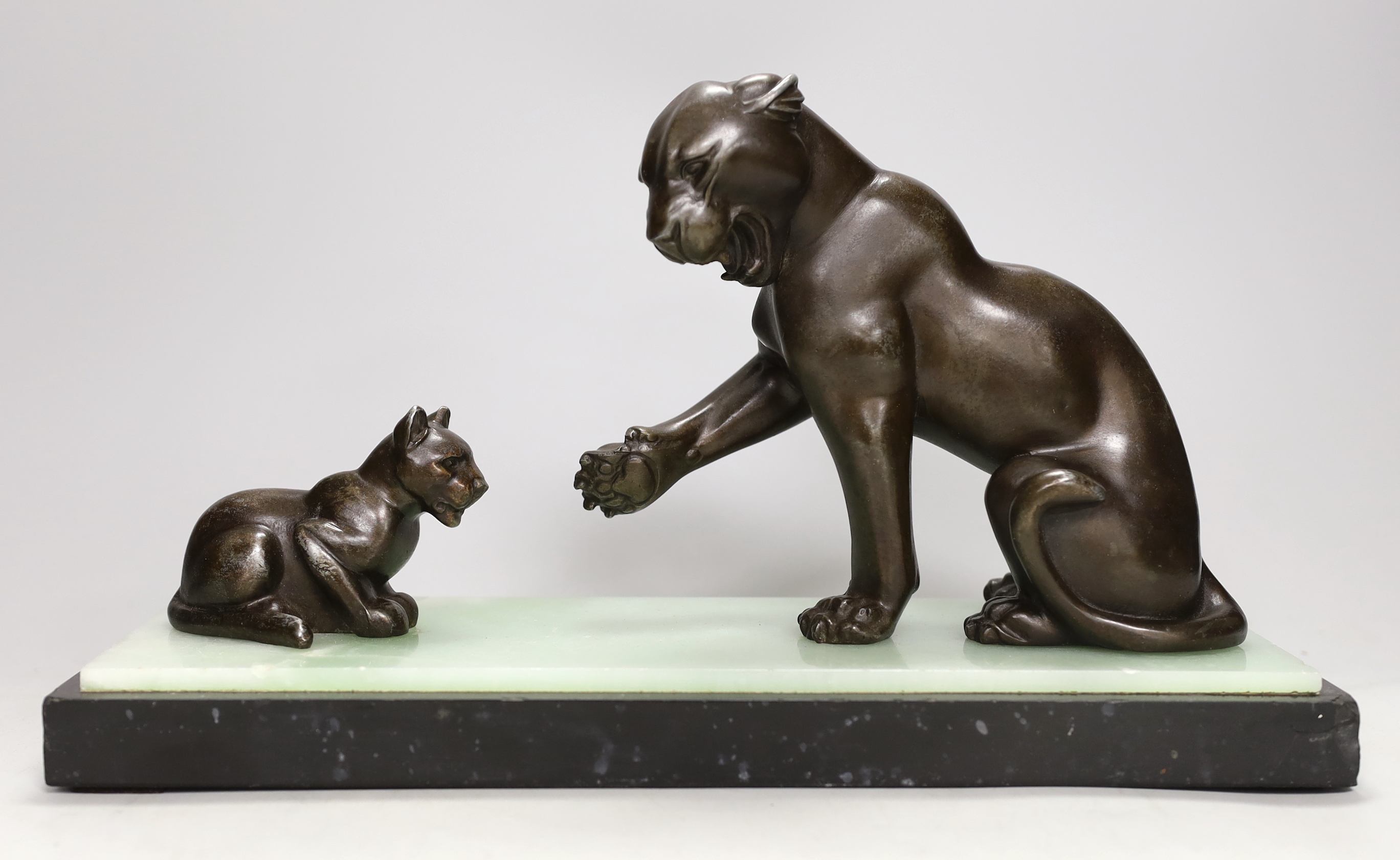 Irénée Rochard | An Art Deco bronzed spelter ‘panther and cub’ group ...