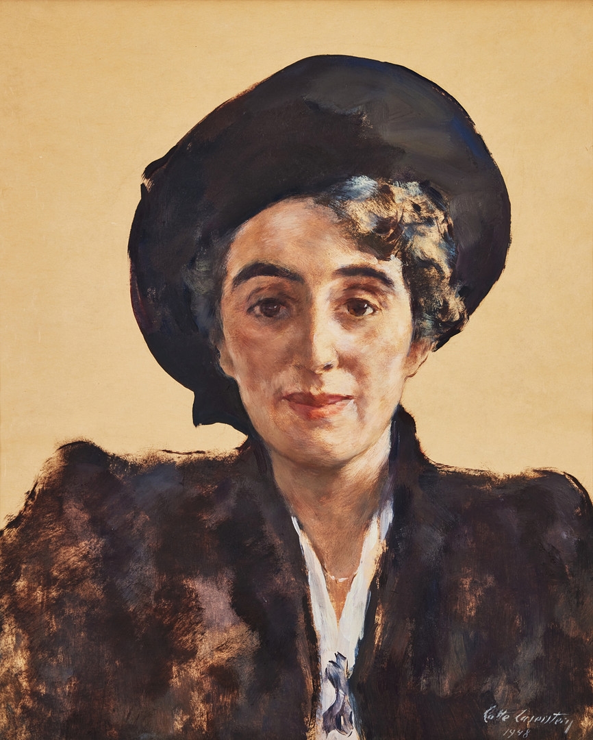 Lotte Laserstein | Portrait of lady in hat and fur. (1948) | MutualArt