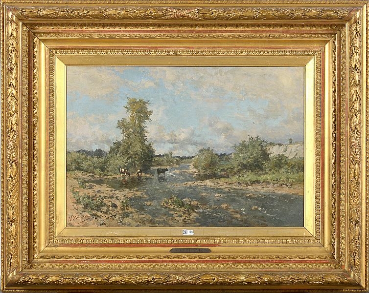 Isidore Verheyden | Huile sur toile Vaches s’abreuvant dans la rivière ...