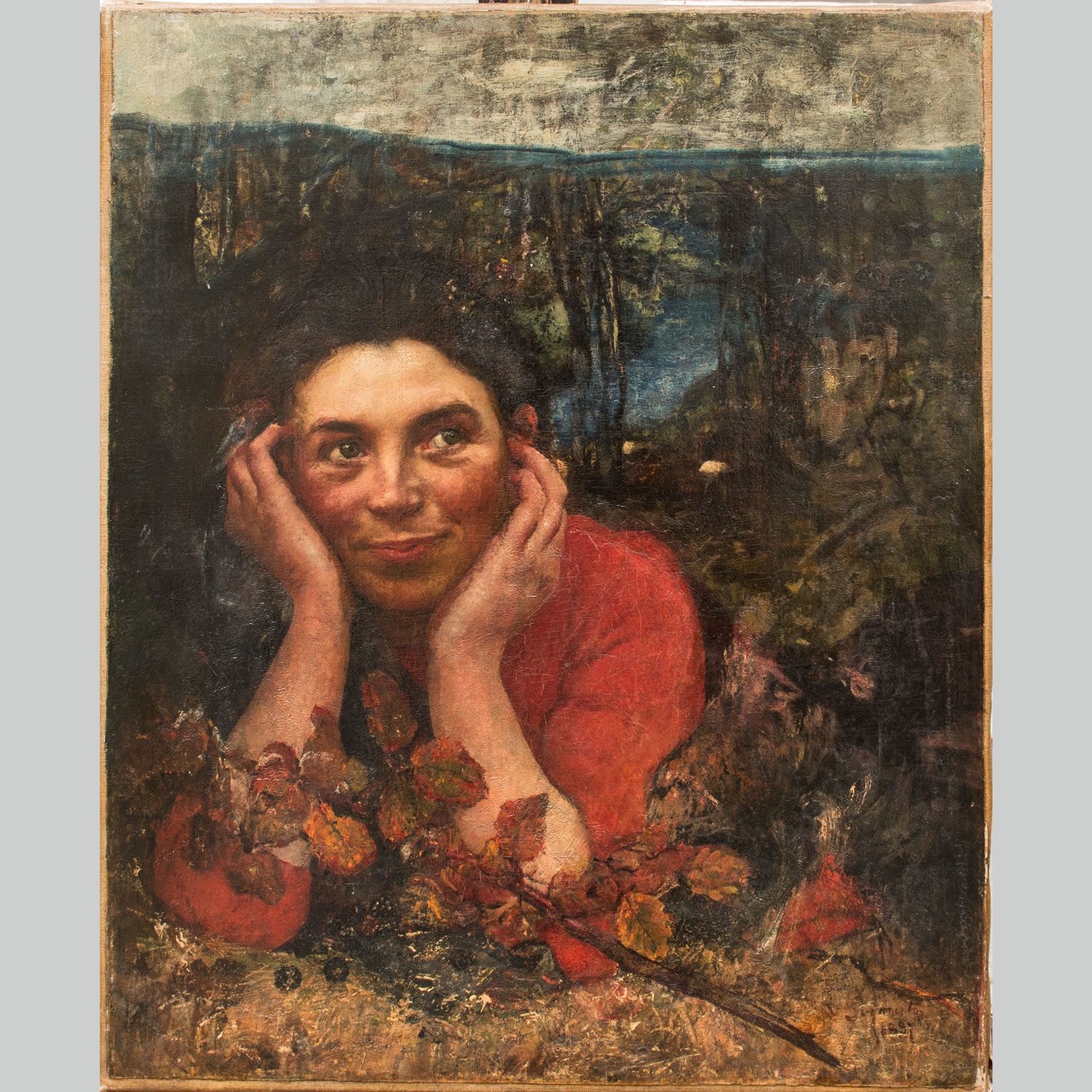 Giovanni Segantini | Portrait of a girl in landscape | MutualArt