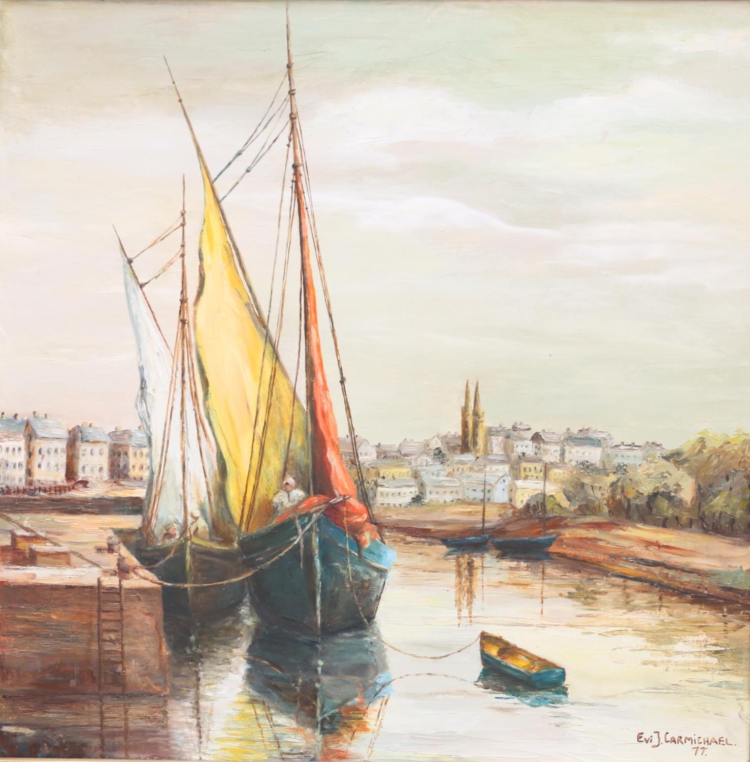 Evi J. Carmichael | boats in a harbour | MutualArt
