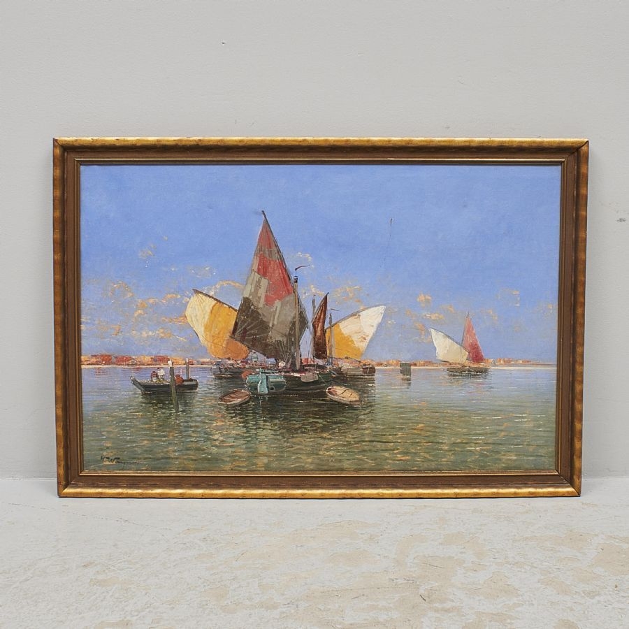 H. Wagner | kustmotiv med fiskebåtar | MutualArt