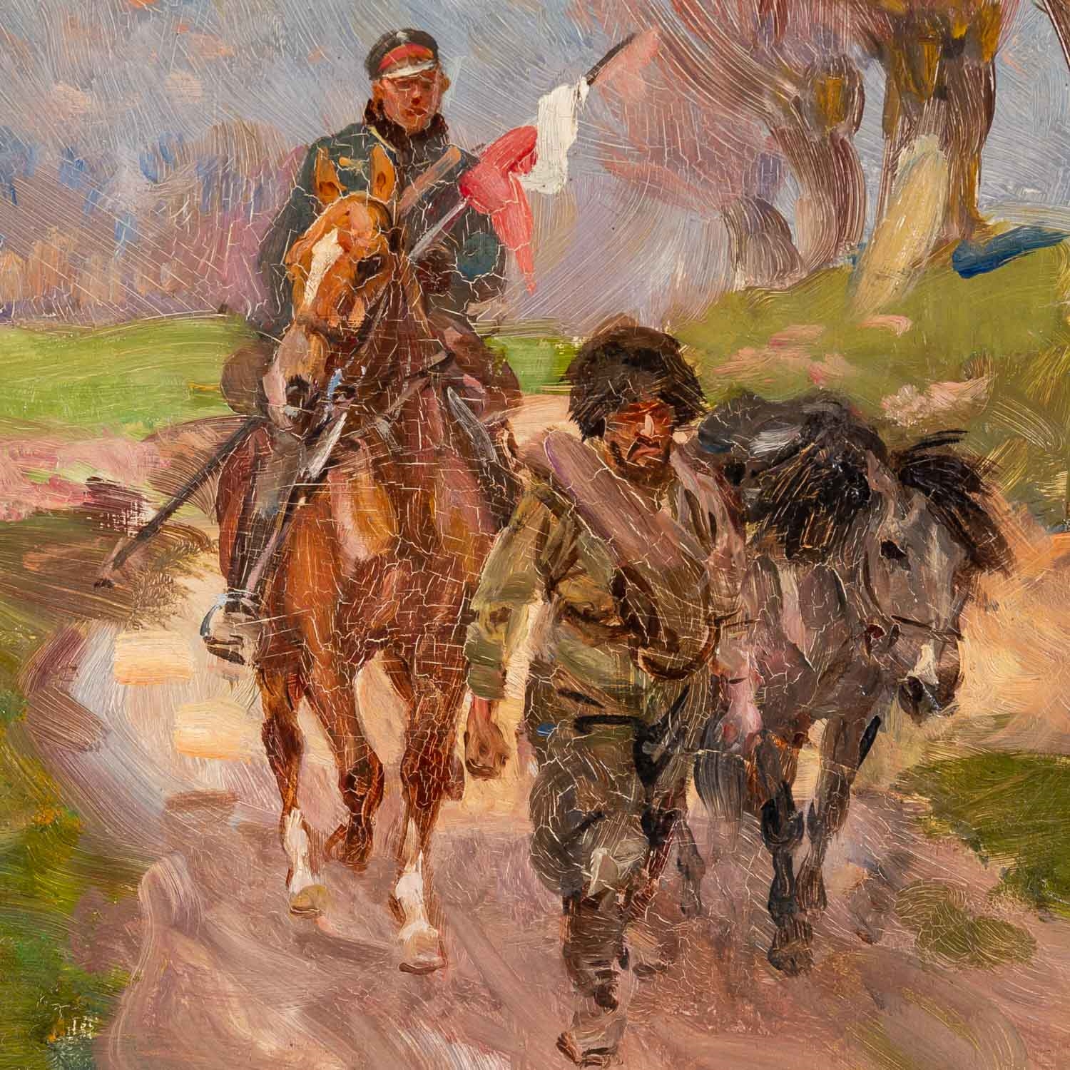 Wojciech Kossack | Soldier on horseback leading away a Cossack | MutualArt