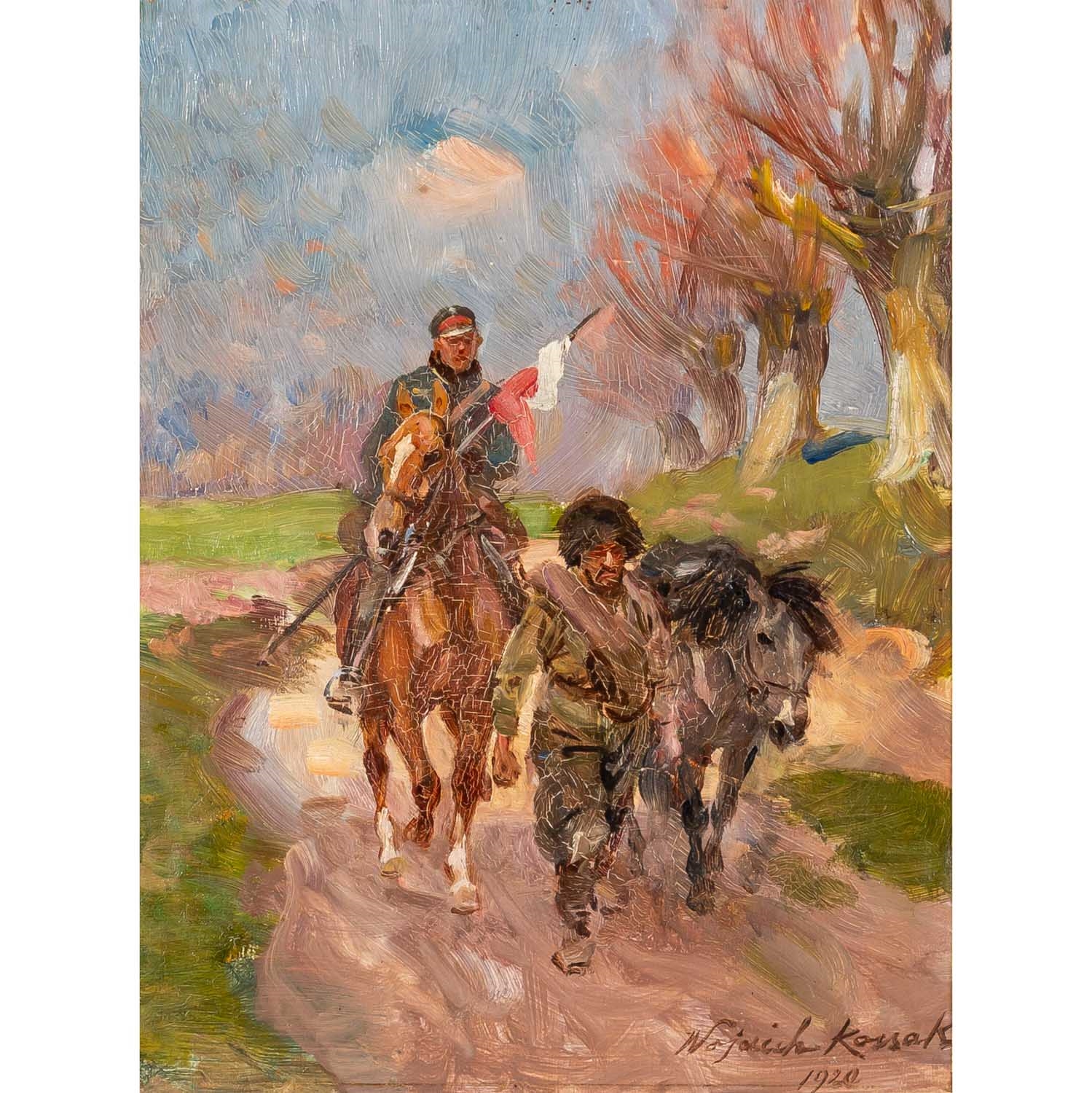 Wojciech Kossack | Soldier on horseback leading away a Cossack | MutualArt