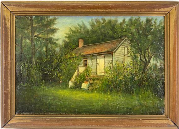 Robert Fulton Ludlow | Small cottage in woods with seated figure ...