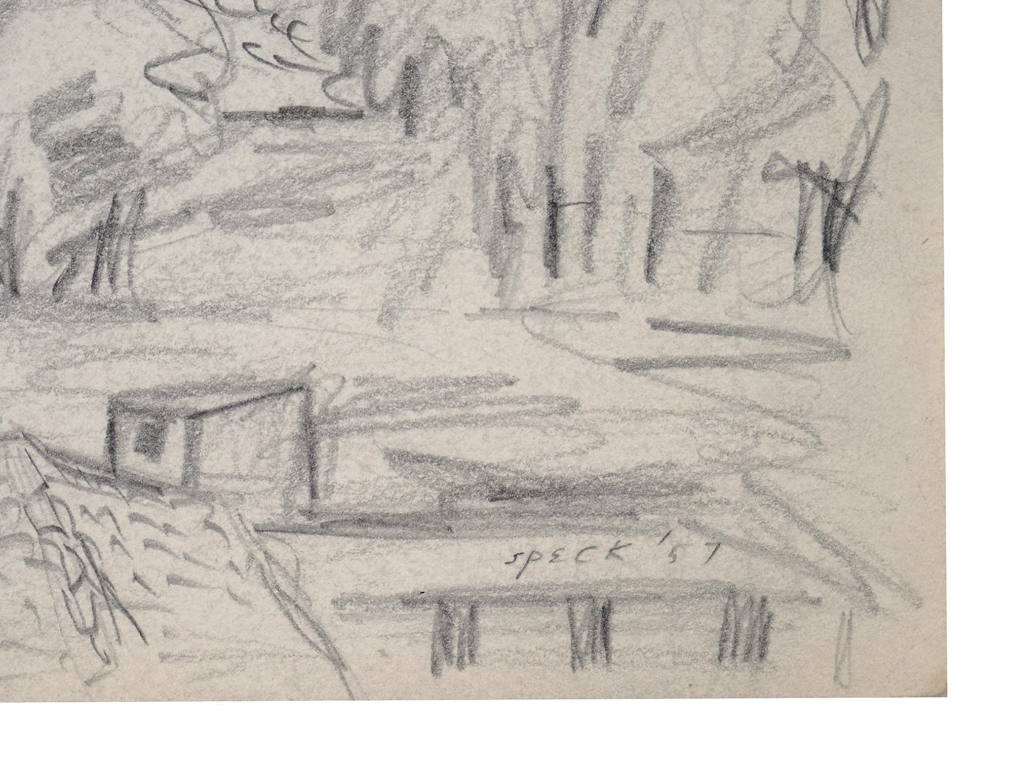 George Speck | A view to a town with a cathedral (1957) | MutualArt