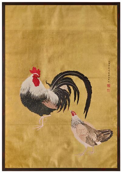 Kishi Ganku | A Japanese scroll depicting a cockerel and hen (1788 ...