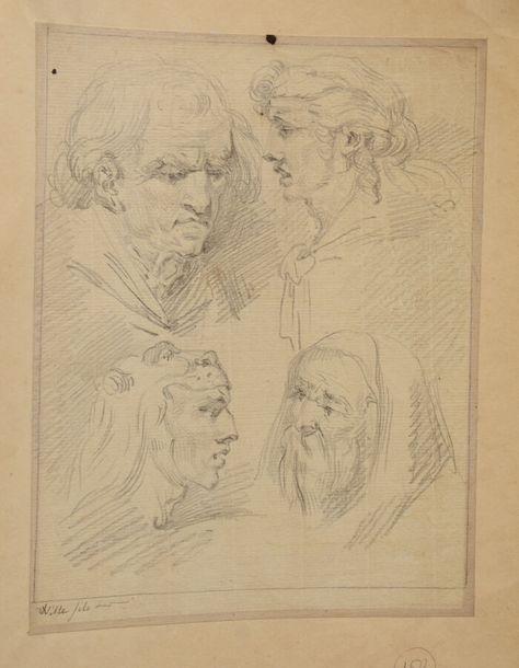 Pierre-Alexandre Wille | Study sheet with four heads | MutualArt