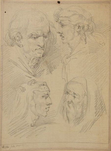 Pierre-Alexandre Wille | Study sheet with four heads | MutualArt