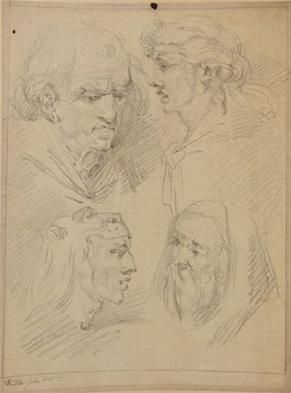Pierre-Alexandre Wille | Study sheet with four heads | MutualArt