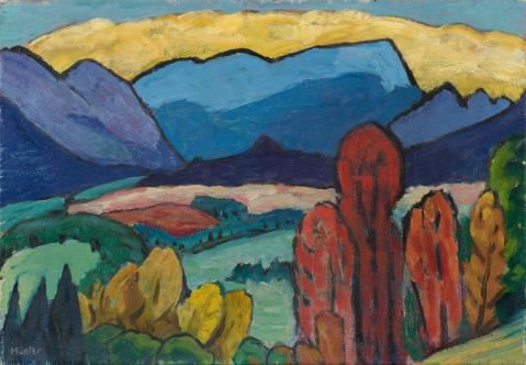 Gabriele Münter | Gabriele Münter Blick aufs Gebirge mit gelber Wolke ...