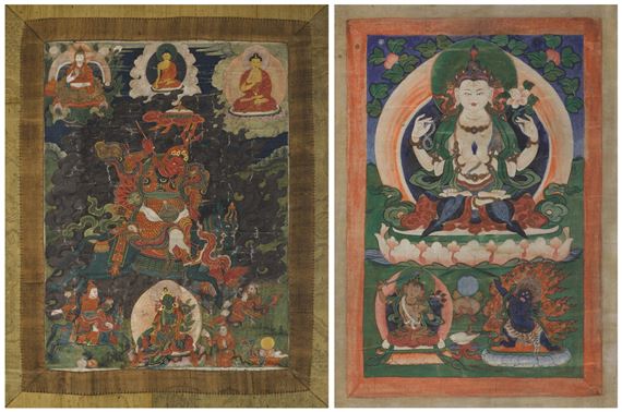 Tibetan School, 19th Century | Two thangkas depicting Shadaksari ...