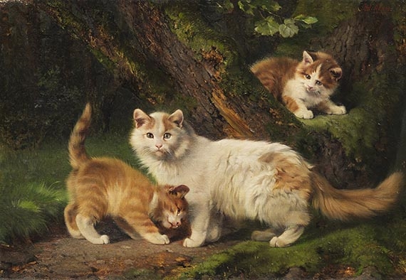 Julius Adam the Younger | Spielende Katzenfamilie im Wald (1860 - 1870 ...