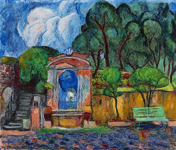Hans Purrmann | Barockbrunnen im Hof der Villa Le Lagore (1963) | MutualArt