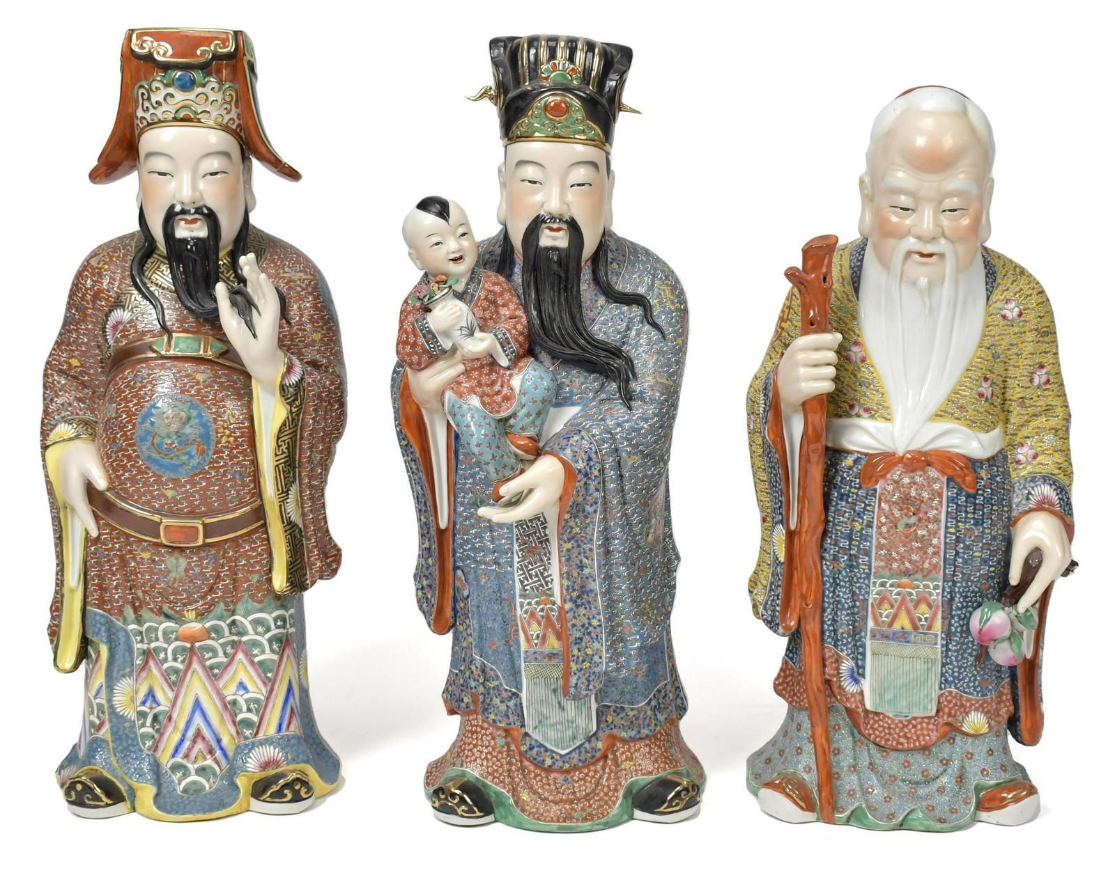 Chinese School | Period famille rose porcelain figures of Lu, Fu and ...
