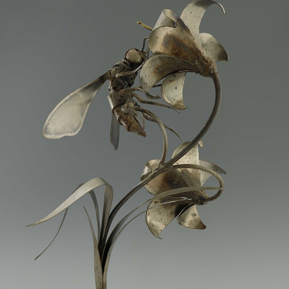Walenty Pytel | a welded metal sculpture of a bee/wasp and flowers ...