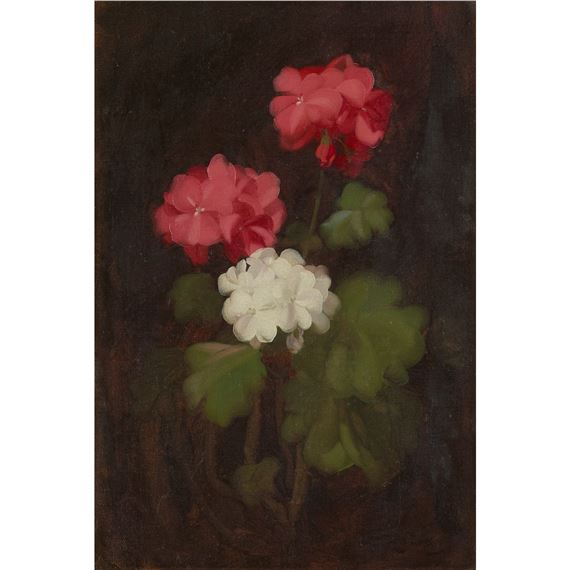 James Stuart Park | A STILL LIFE OF RED AND WHITE GERANIUMS | MutualArt