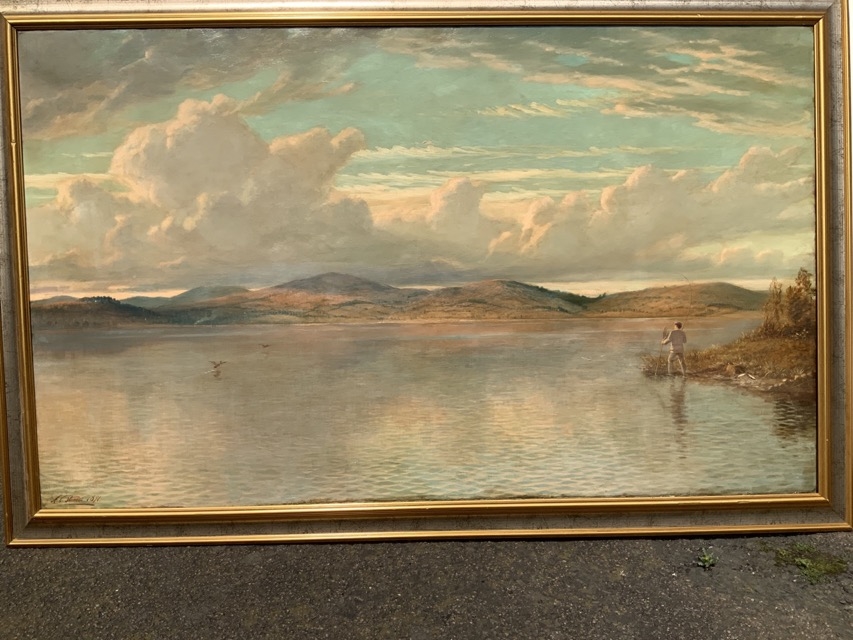 Anthony Carey Stannus | evening water landscape with angler landing a ...