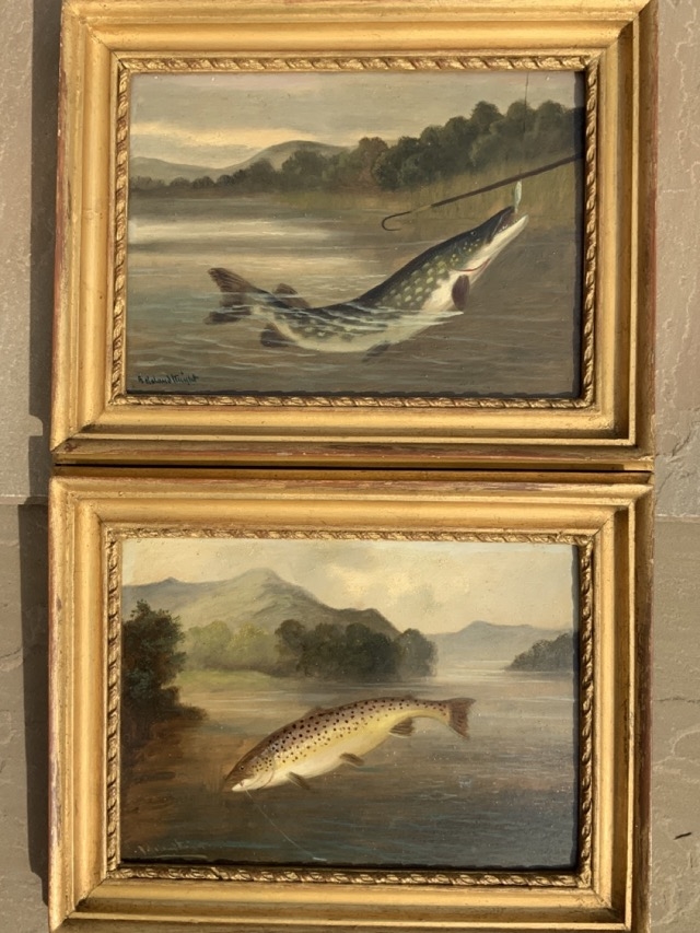 A. Roland Knight | pike coming to gaff and trout on line | MutualArt